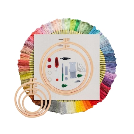 Kit profesional de broderie, JENUOS®, 100 fire colorate, 5 cercuri ...