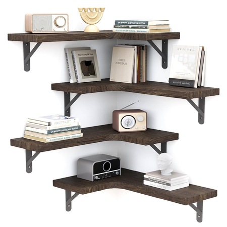 Set 4 rafturi de perete din lemn, rafturi de colt In forma de L ...