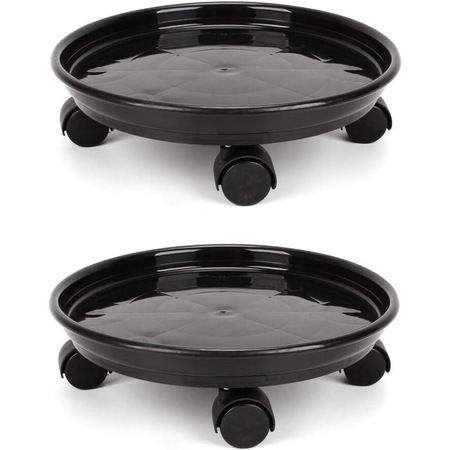 Set de 2 suporturi pentru ghivece din rasina, cu 4 roti, negru, pentru ...