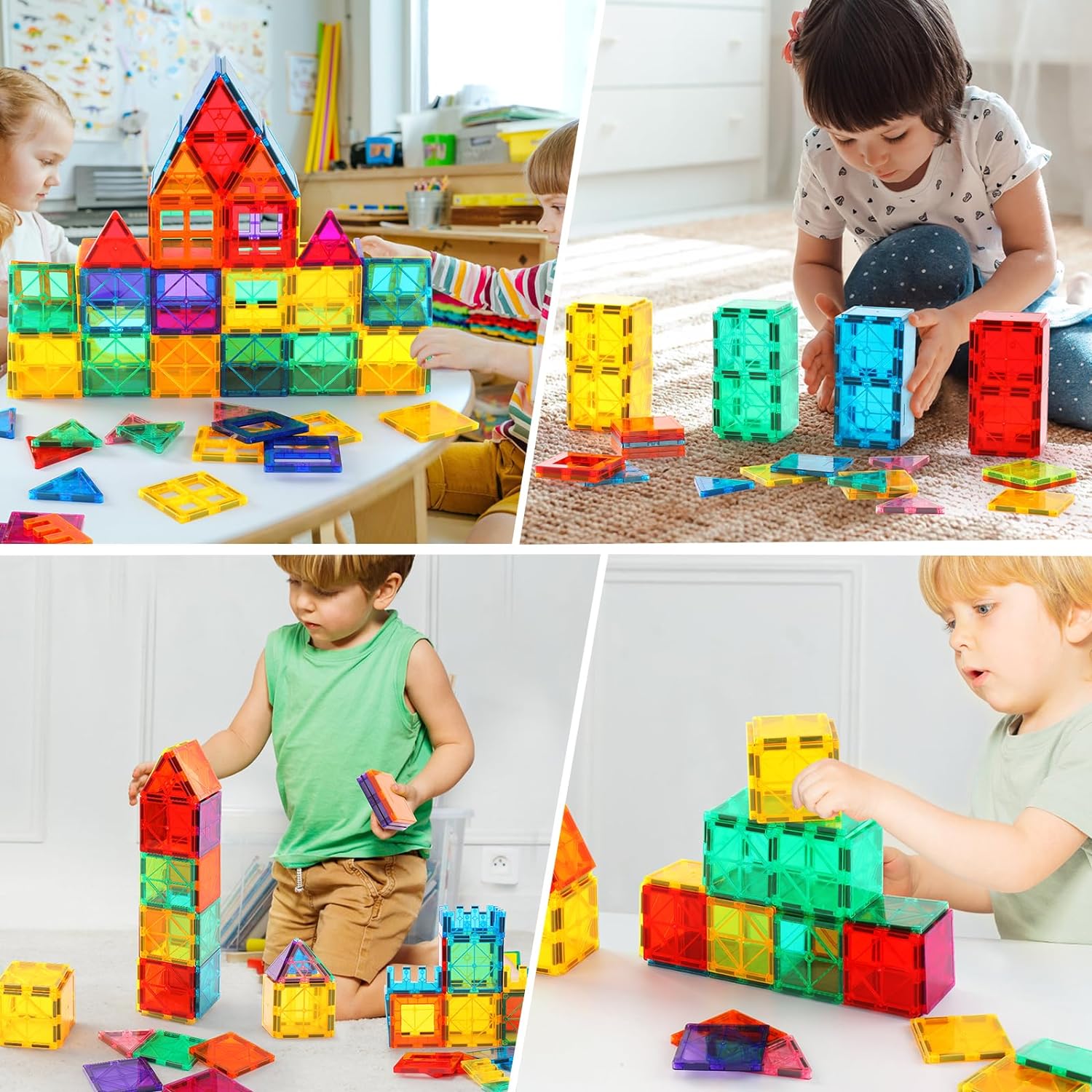 Set de 70 Piese Magnetice pentru Copii - Blocuri de Constructie ...