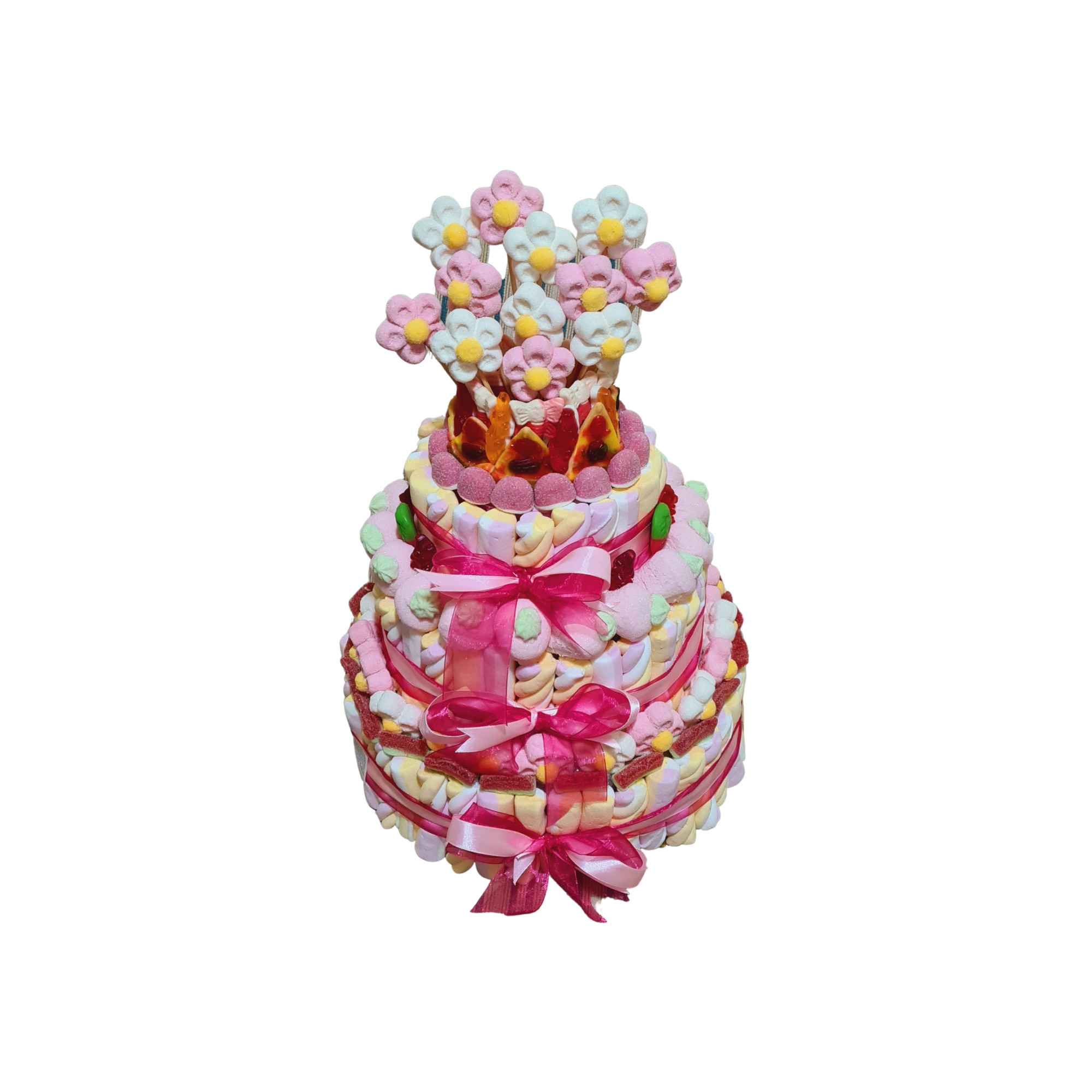 Tort din jeleuri si marshmallows in 3 nivele cu bezele moi in forma de ...