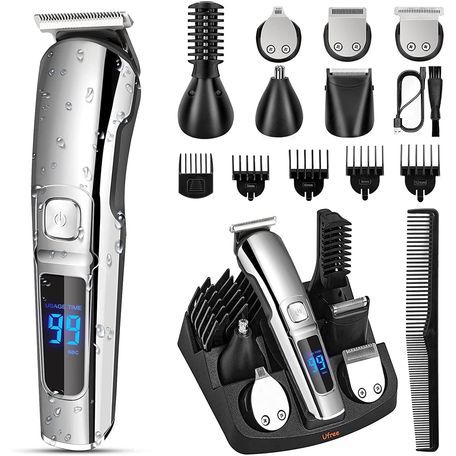 Set Aparat de tuns barba si parul profesional, Ultrixe, 6-in-1, Wet&Dry ...