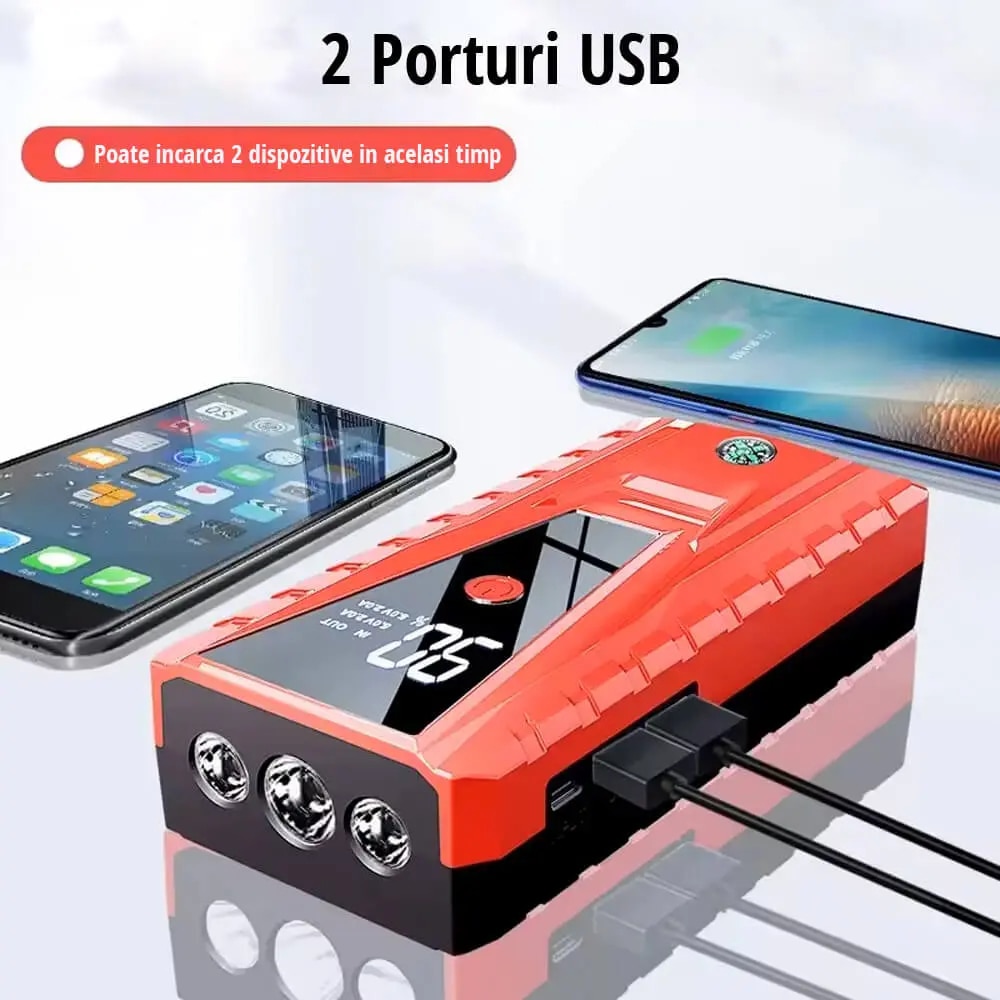 Starter auto multifunctional, 12V, 2000A, 26000 mAh, functie baterie ...