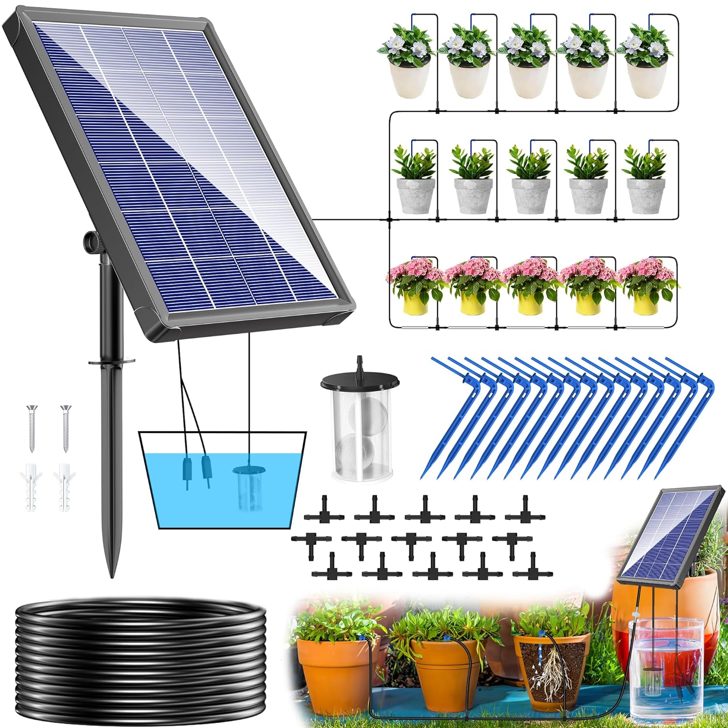 Sistem de irigare prin picurare cu panou solar, de 15 m, cu 15 ...