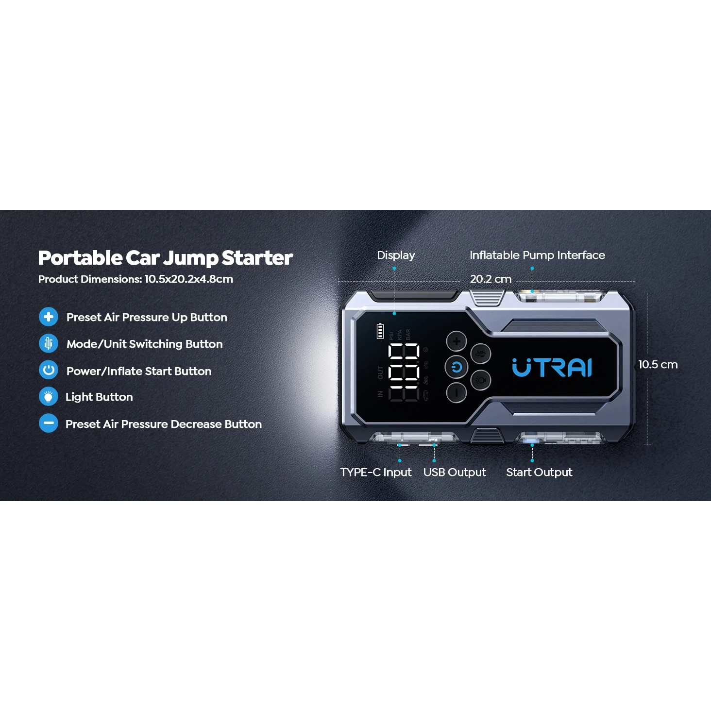 Starter auto multifunctional UTRAI JSTAR 9, acumulator extern, lanterna ...
