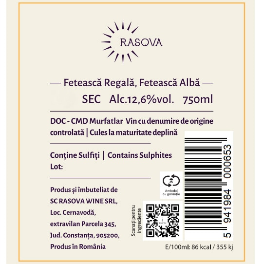 Vin Alb Crama Rasova Imperfect, Feteasca Regala & Feteasca Alba, Sec, 0 ...