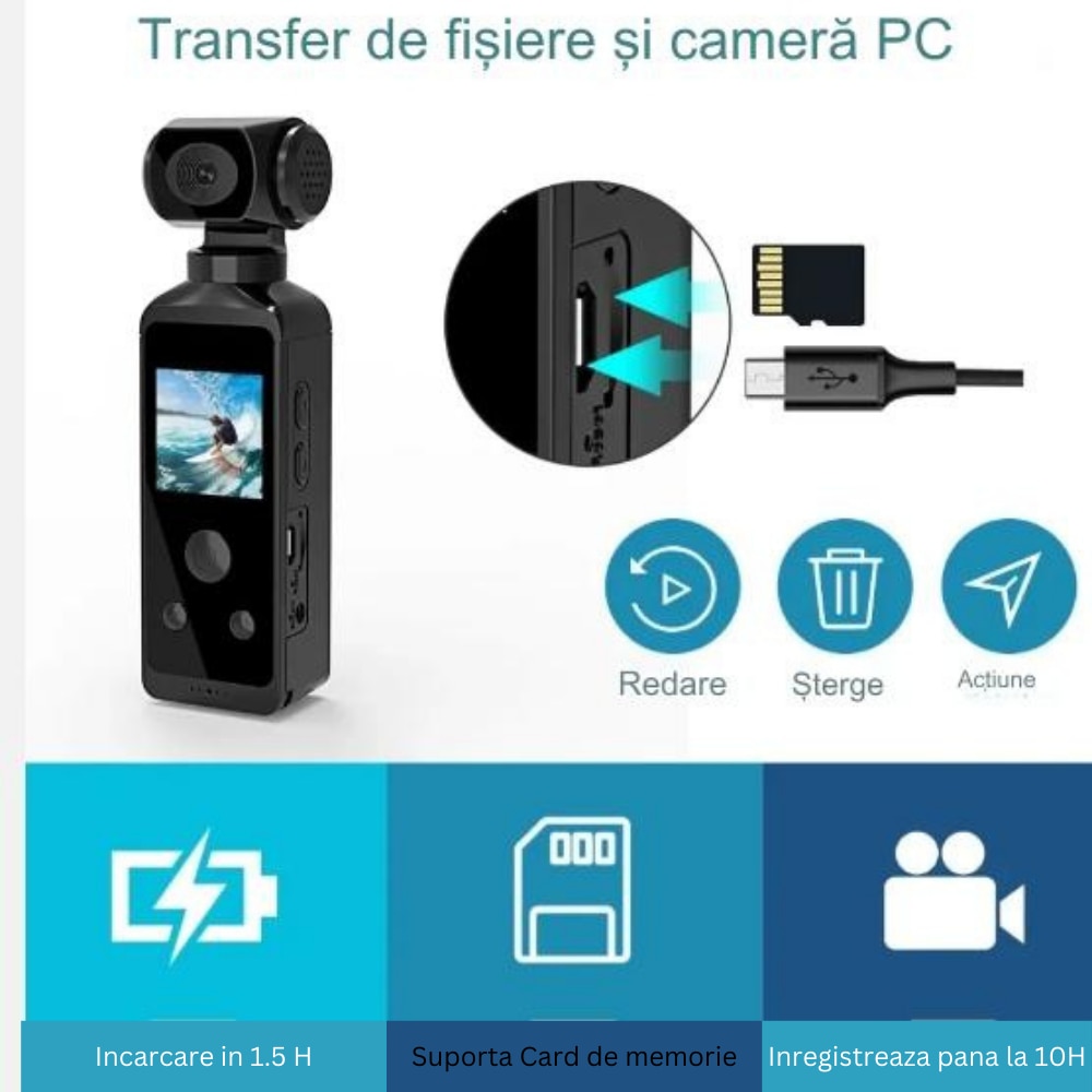 Camera pentru Vlog 4K: Dispozitiv Portabil cu Rotatie de 270 de Grade ...