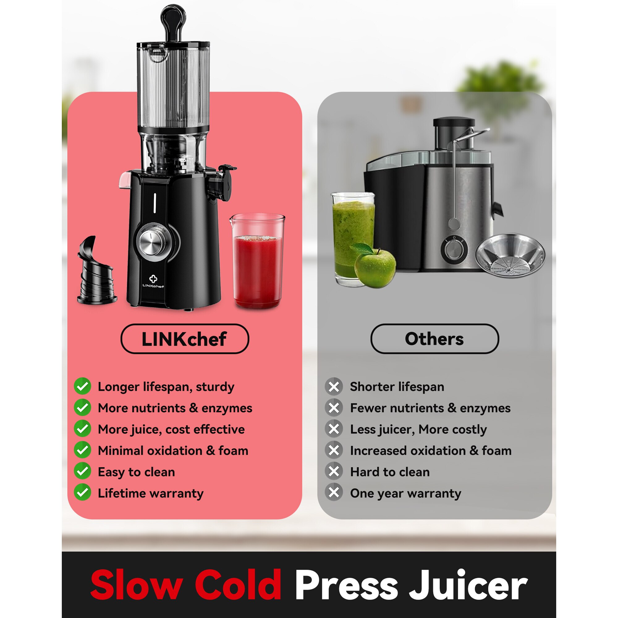 Extractor de suc vertical fara pregatire, LINKChef Quick Clean Slow ...