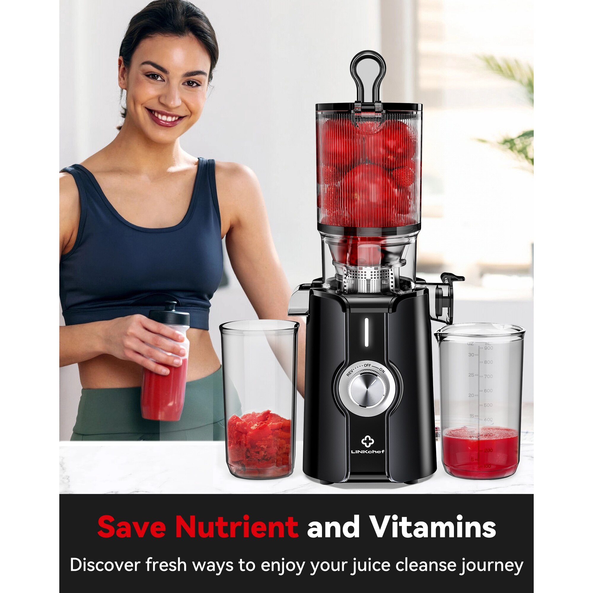 Storcator de fructe vertical fara pregatire, LINKChef Quick Clean Slow ...