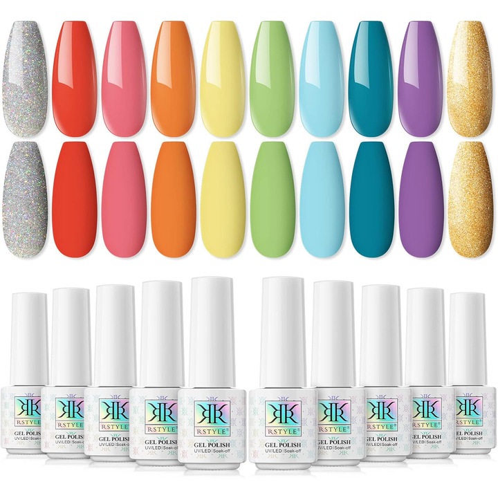 Set Oja Gel pentru Unghii, 10 Culori UV - Kit pentru Manichiura Acasa ...