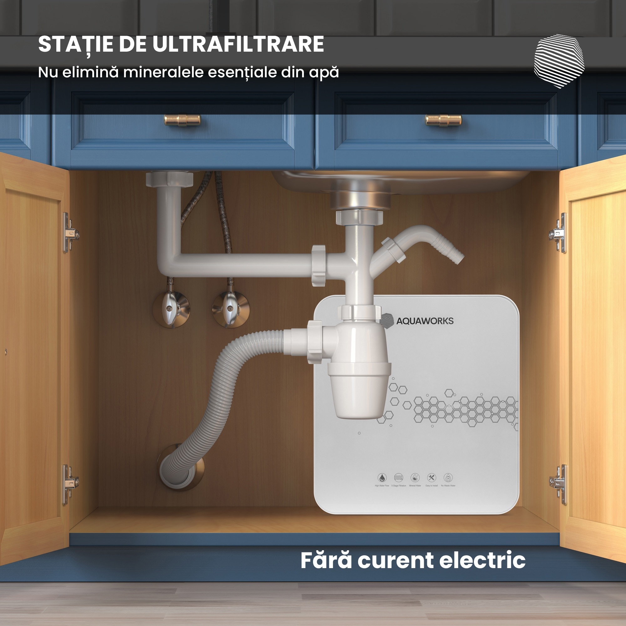 Filtru de apa, AquaWorks™ Complete, include baterie cu 3 cai, 5 stadii ...