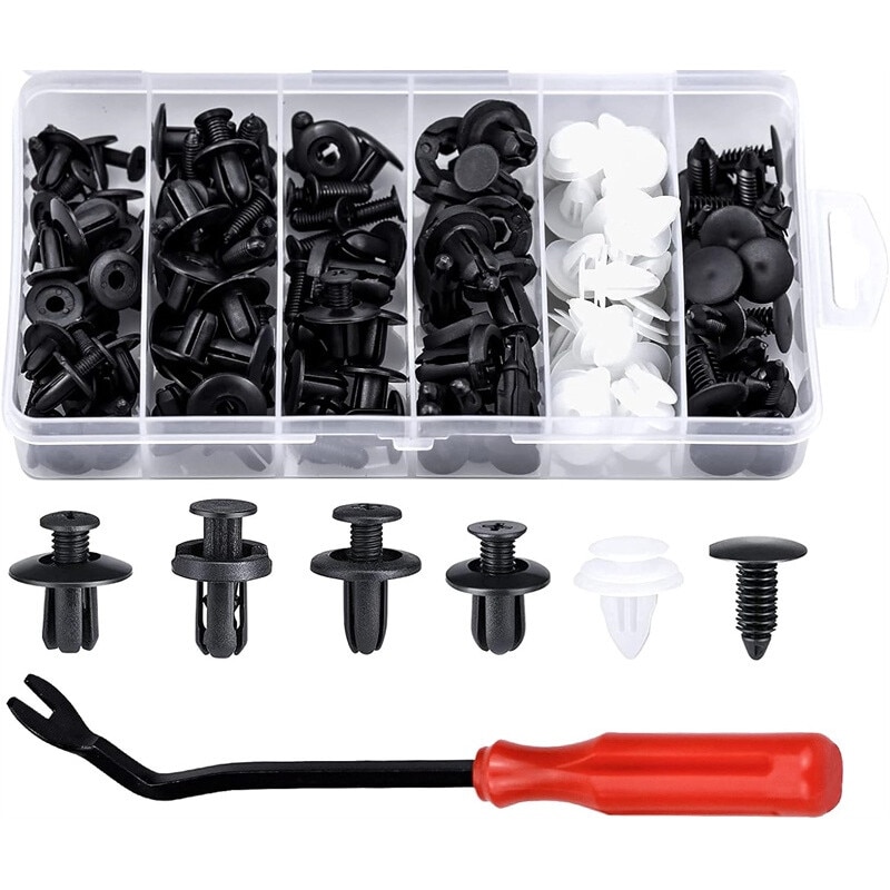 Set 100 bucati cleme auto, Sunmostar, plastic durabil, negru, cu ...
