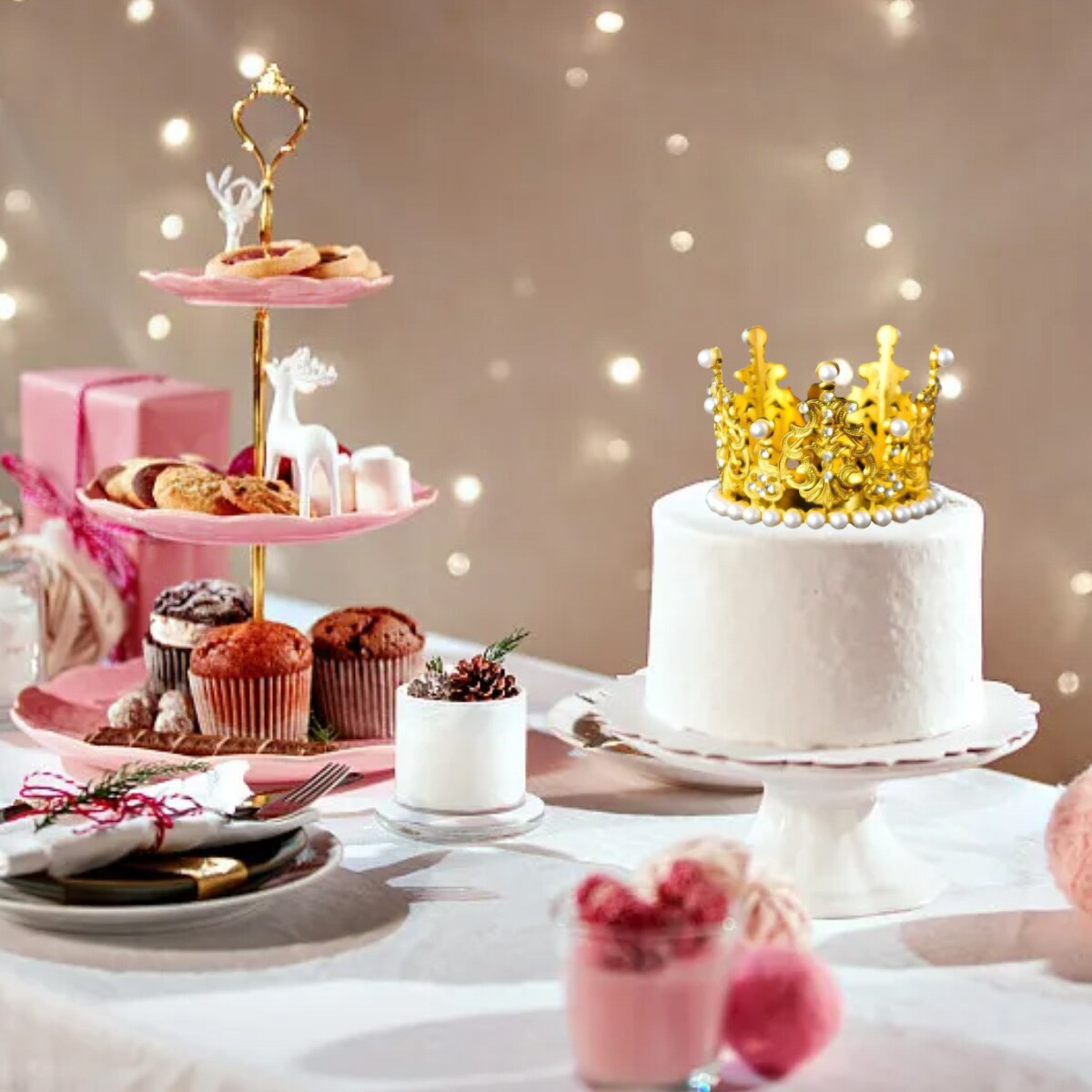 Coroane decorare tort, cu strasuri si perle, set, pentru petreceri ...