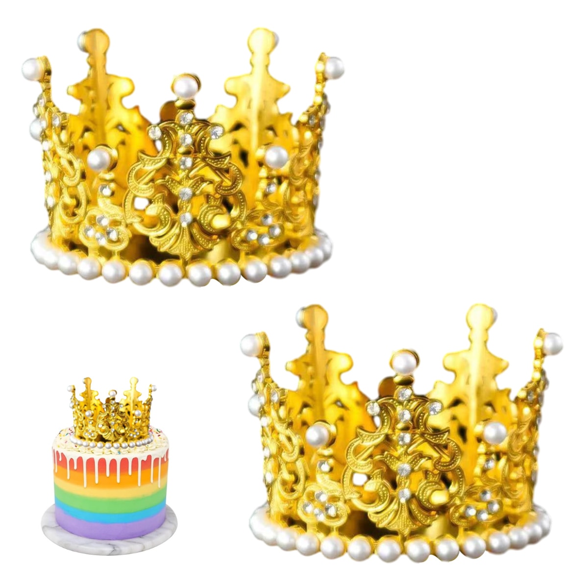 Coroane decorare tort, cu strasuri si perle, set, pentru petreceri ...