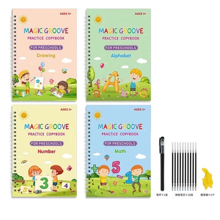 Set de 4 caiete de lucru si stilou magic FomoX, auxiliare scolare ...