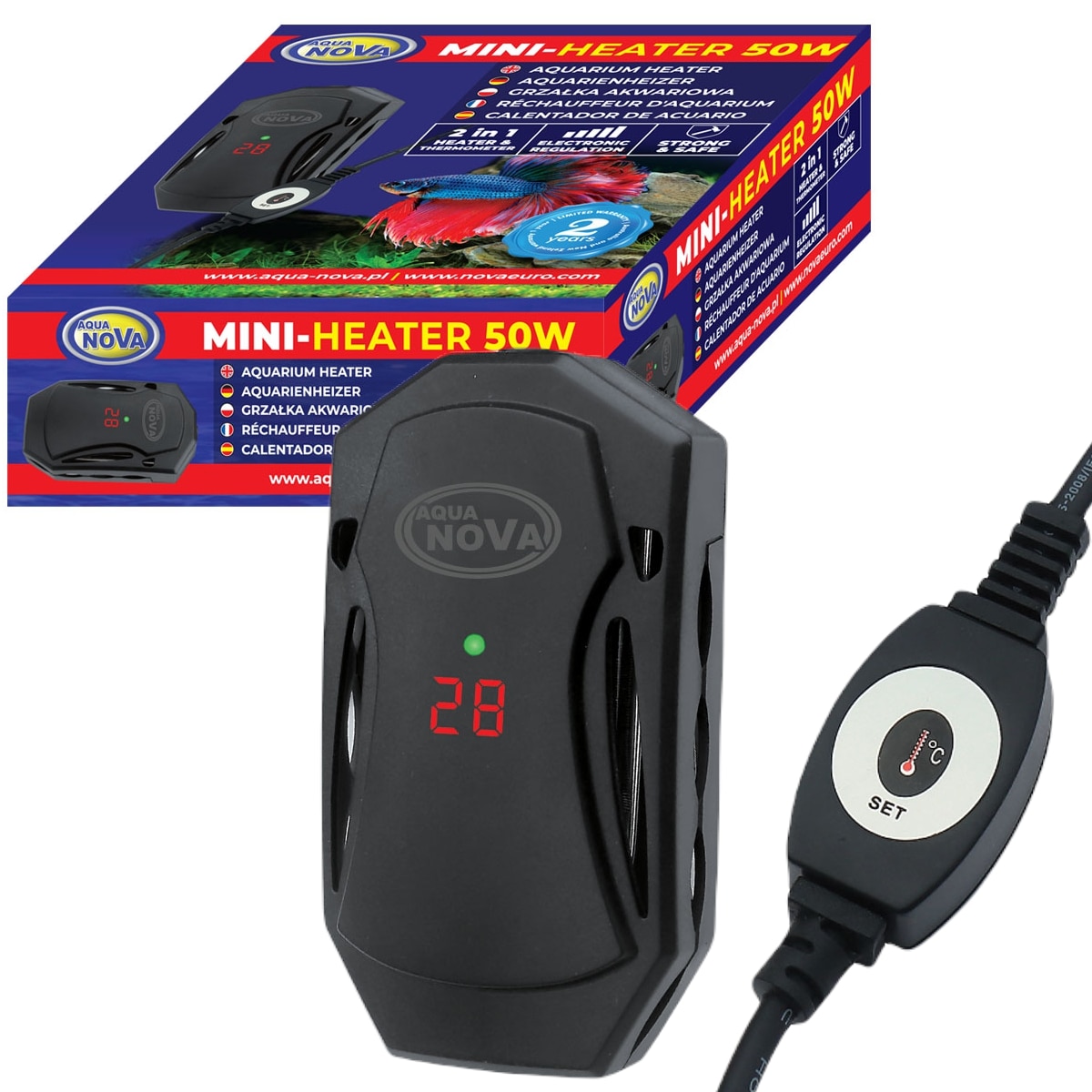 Incalzitor acvariu Aqua Nova Mini-Heater, 50W, reglabil, cu termometru ...
