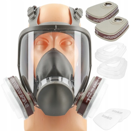 Set complet masca de protectie X-tech 6601, filtre carbon si praf, gri ...