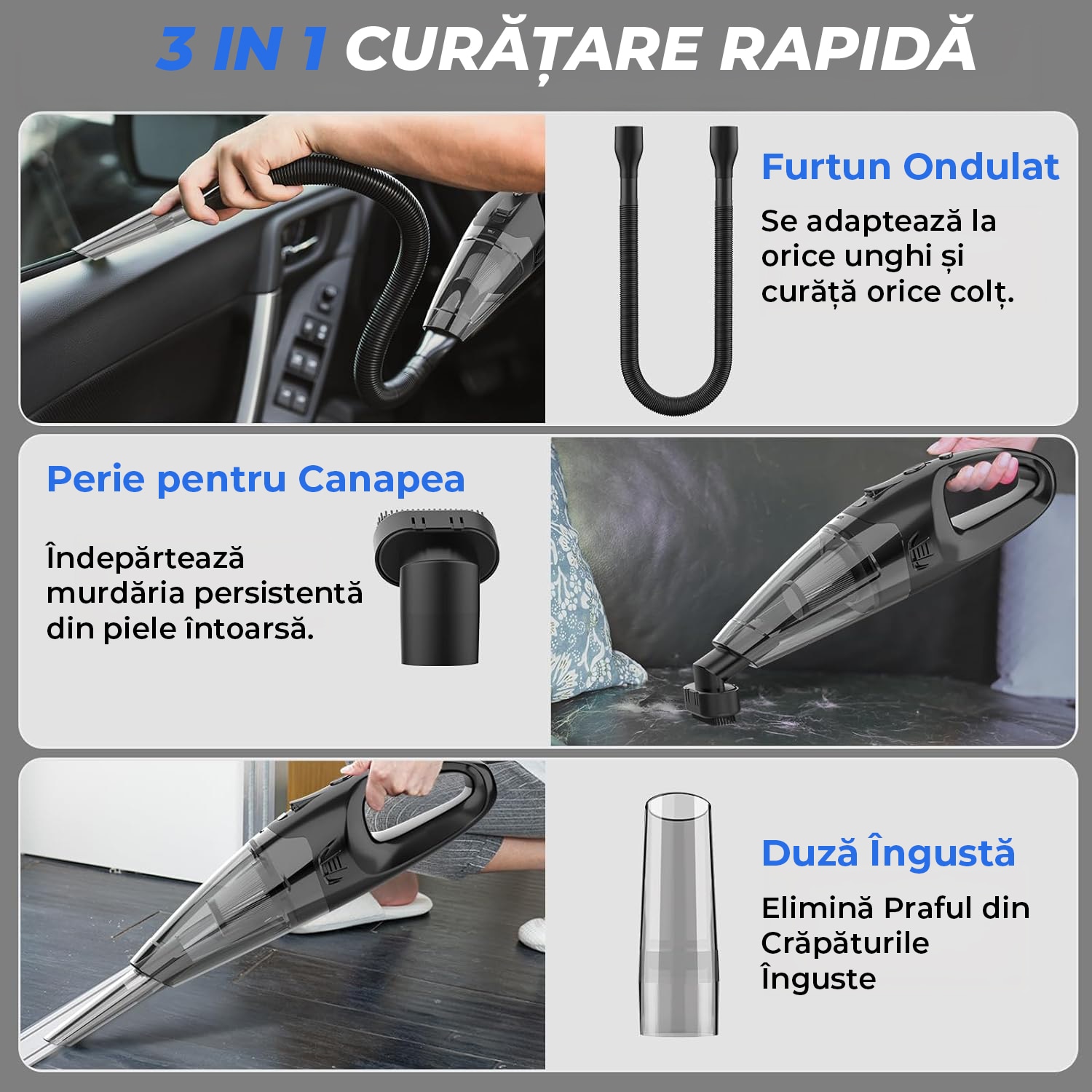 Mini Aspirator Auto Portabil Profesional, Elindor®, de Mana, Fara Fir ...