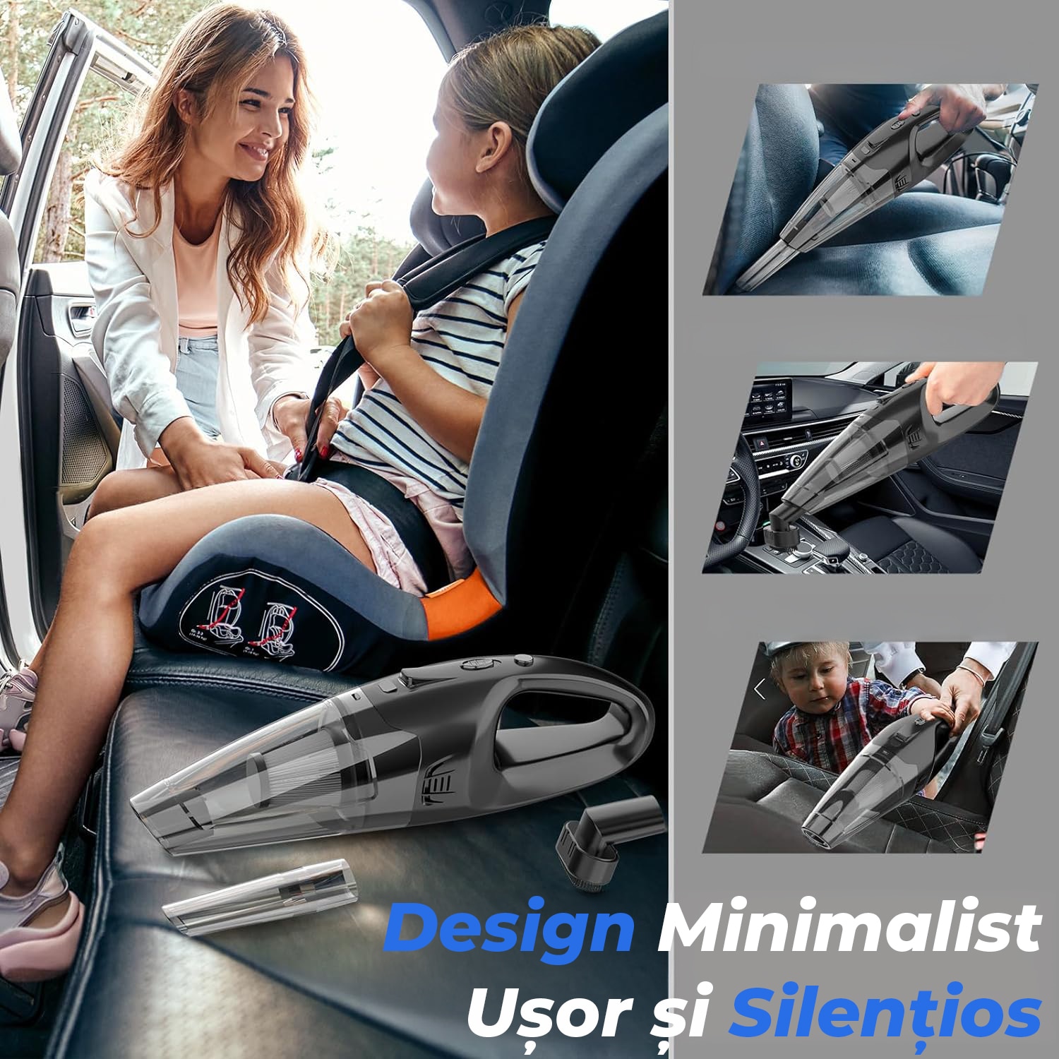 Mini Aspirator Auto Portabil Profesional, Elindor®, de Mana, Fara Fir ...