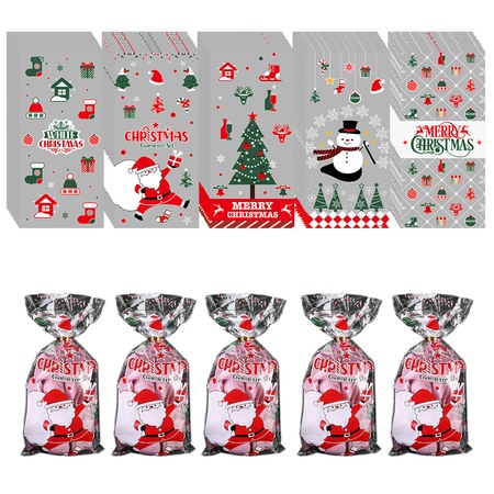 Set 50 pungi cadouri Craciun, plastic, cu panglica, 27 x 12.5 cm ...