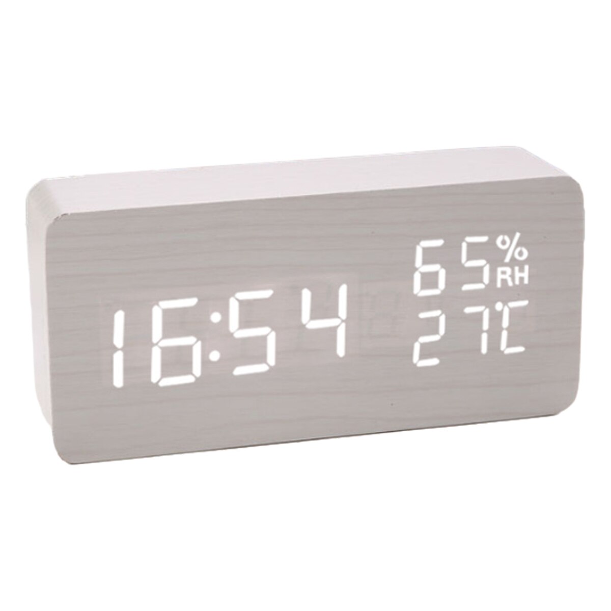 Ceas cu alarma digital din lemn, ceas de birou LED cu temperatura si ...