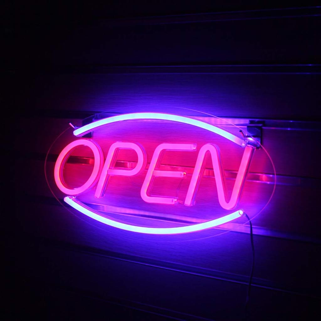 Semn Neon "Open" pentru Magazin, Moduri de Iluminare Intermitent si ...