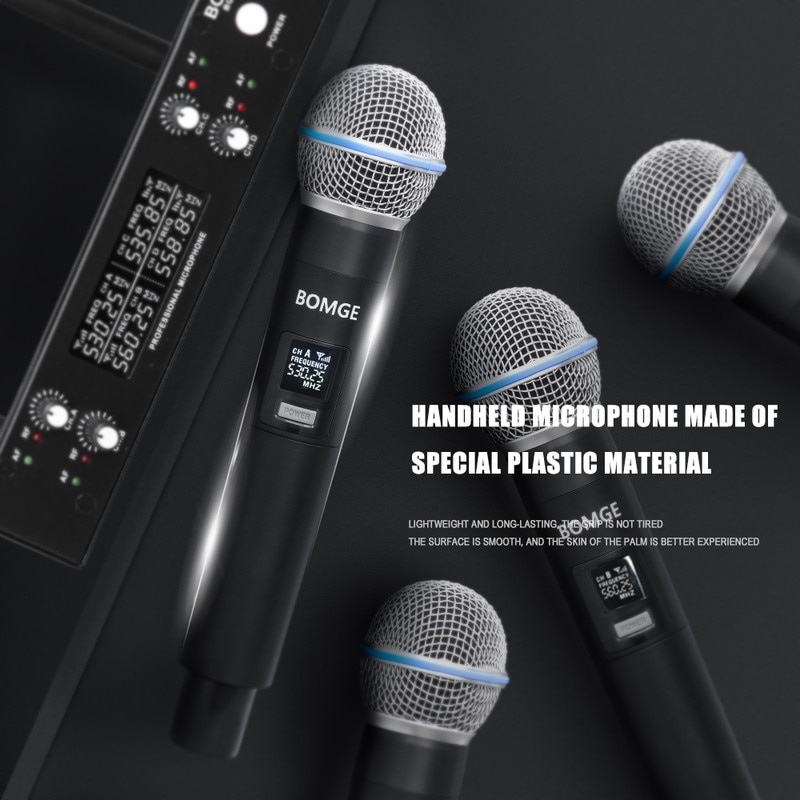 Microfon fara fir Set microfoane wireless Profesionale BOMGE, 4 canale ...