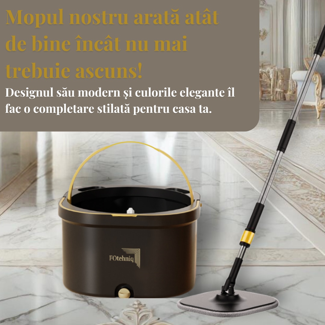 Set Mop Rotativ Profesional 3in1 GoldenHomeMOP® FOtehniq, 2 Lavete ...