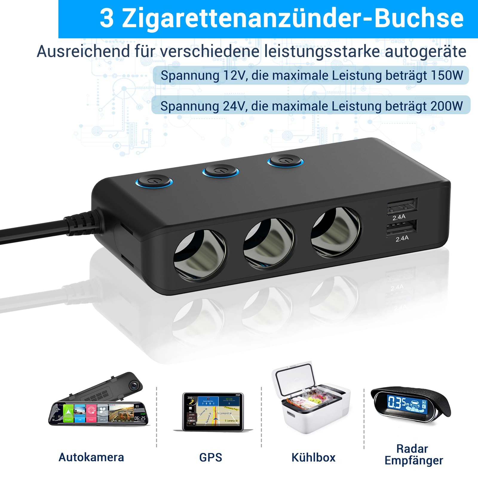 Adaptor priza auto, JENOUS®, 180W, 4 porturi USB PD+QC3.0 Incarcare ...