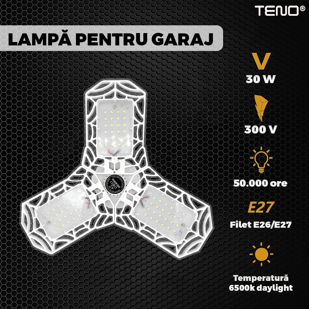 Lampa LED cu 3 Brate Mobile Teno®, 3 aripi pliabile, 36 LED-uri, flux ...