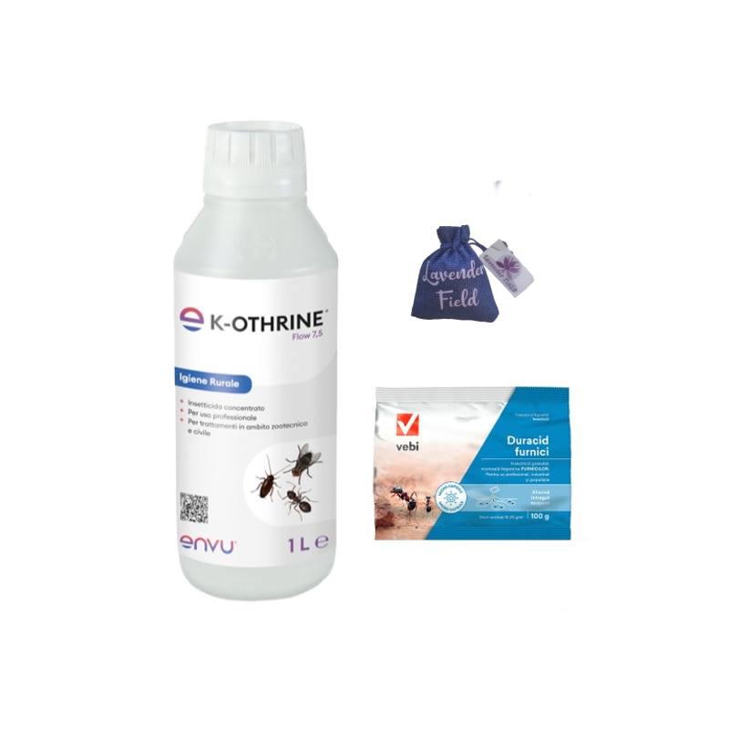 Set Insecticide anti muste, tantari, gandaci, plosnite K-othrine 7.5 Flow 1 L si granule furnici ...