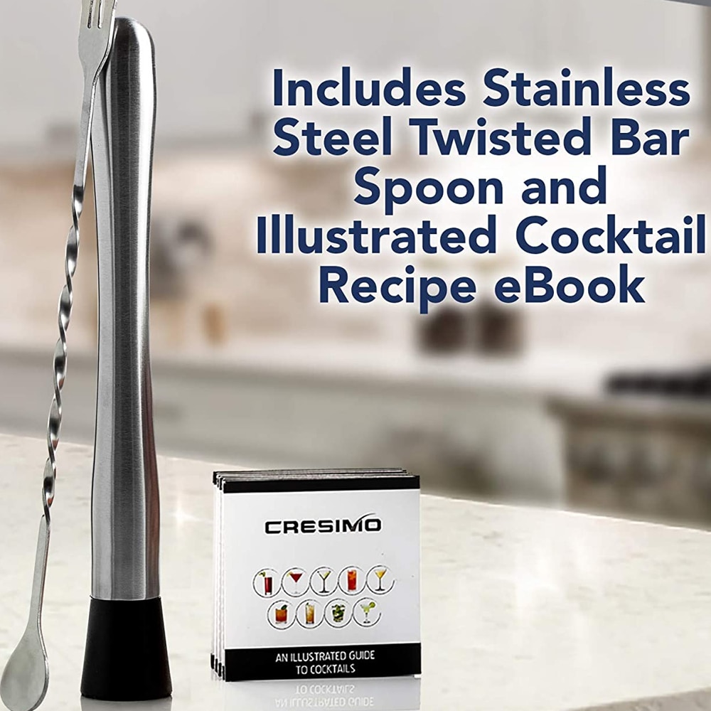 Rozsdamentes acél muddler és keverőkanál szett koktél receptkönyvvel ...