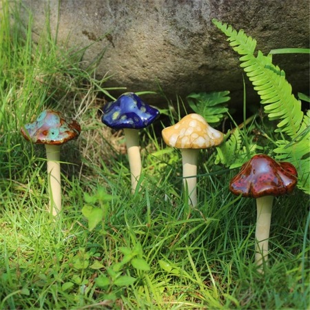 Set 4 ciuperci din rasina pentru gradina, longziming, multicolor - eMAG.ro