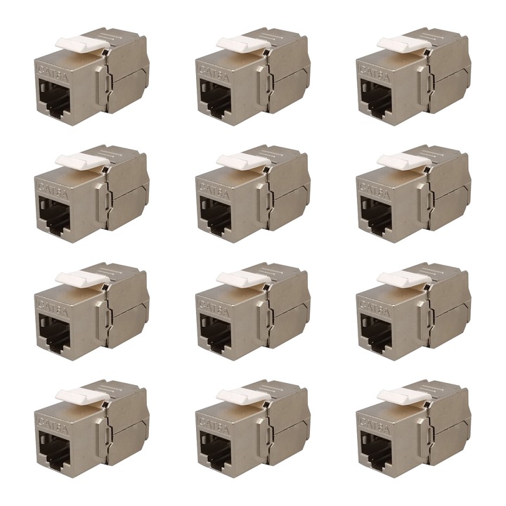Set 12 module Keystone Cat 6a, conector RJ45 blindat, montare snap-on ...