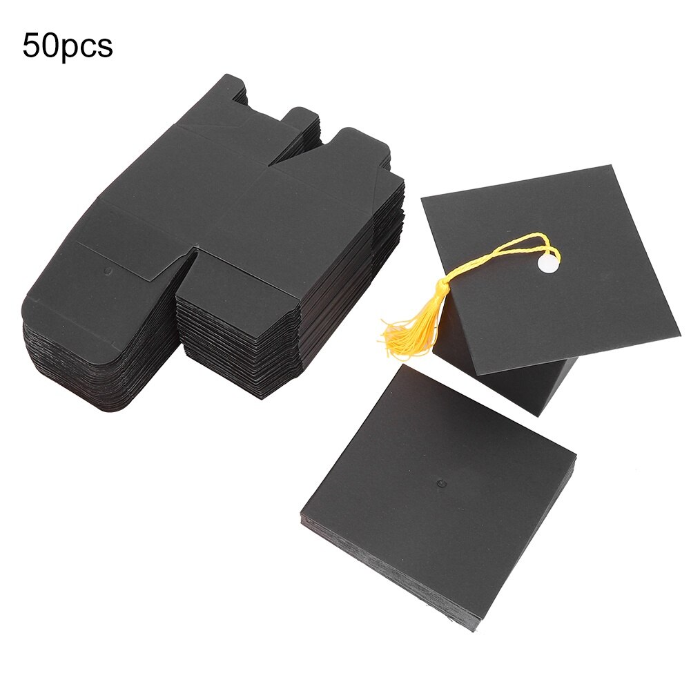 Set 50 Cutii pentru Bomboane Forma de Toc de Absolvire, Negru, 6x6x6cm ...