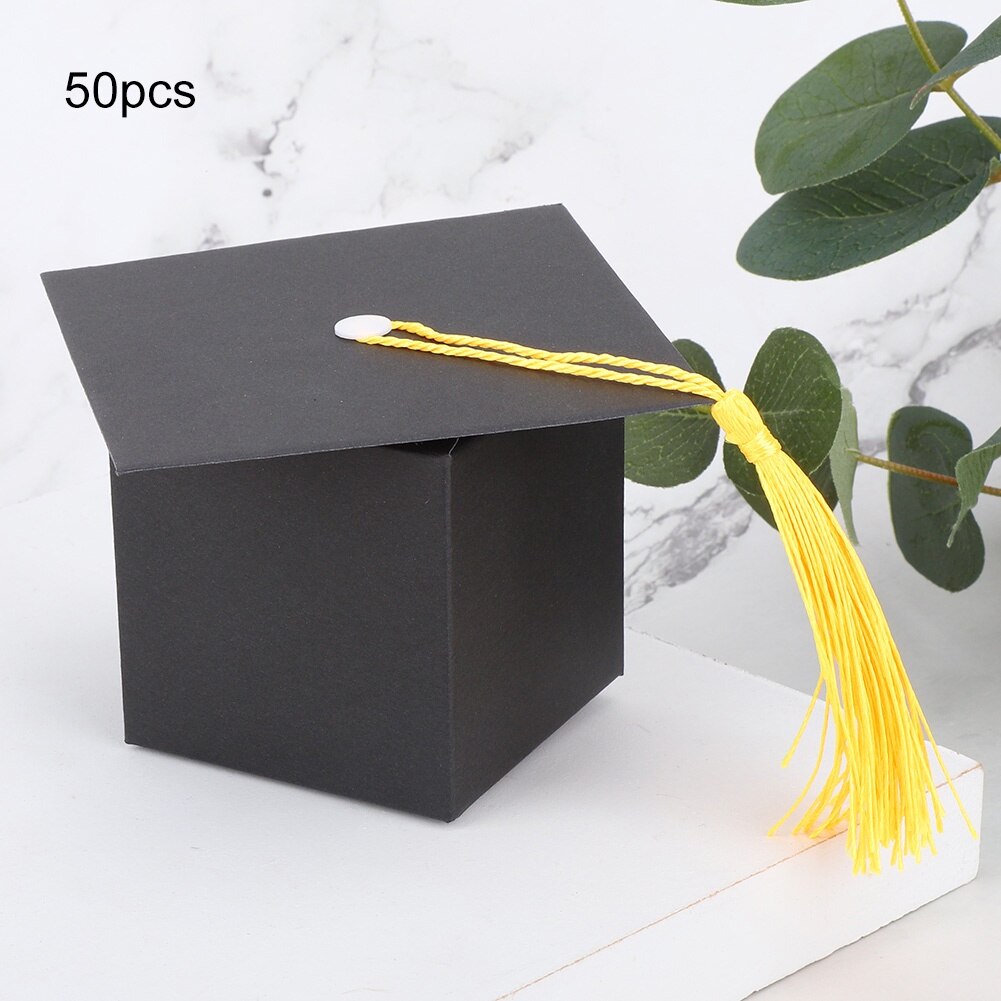 Set 50 Cutii pentru Bomboane Forma de Toc de Absolvire, Negru, 6x6x6cm ...