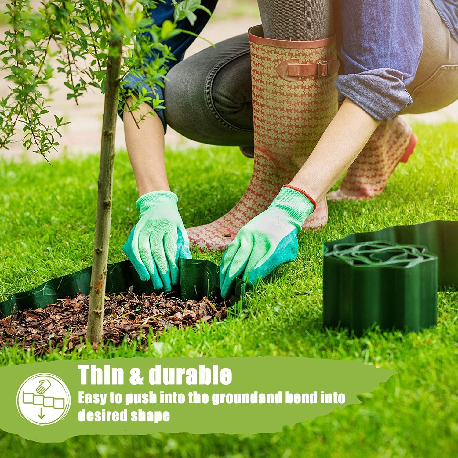 Margine de gradina flexibila din plastic, 9m x 15cm, verde, set de 1 ...