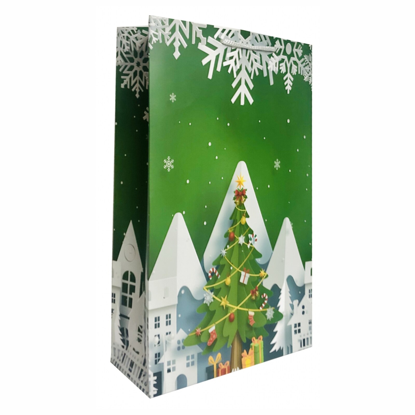 Set 10 bucati punga de cadou mare, model brad de Craciun - eMAG.ro