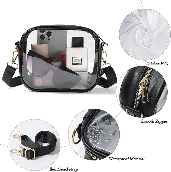 Geanta dama transparenta, Crossbody, PVC, negru, 20x16x7cm, cu bareta ...