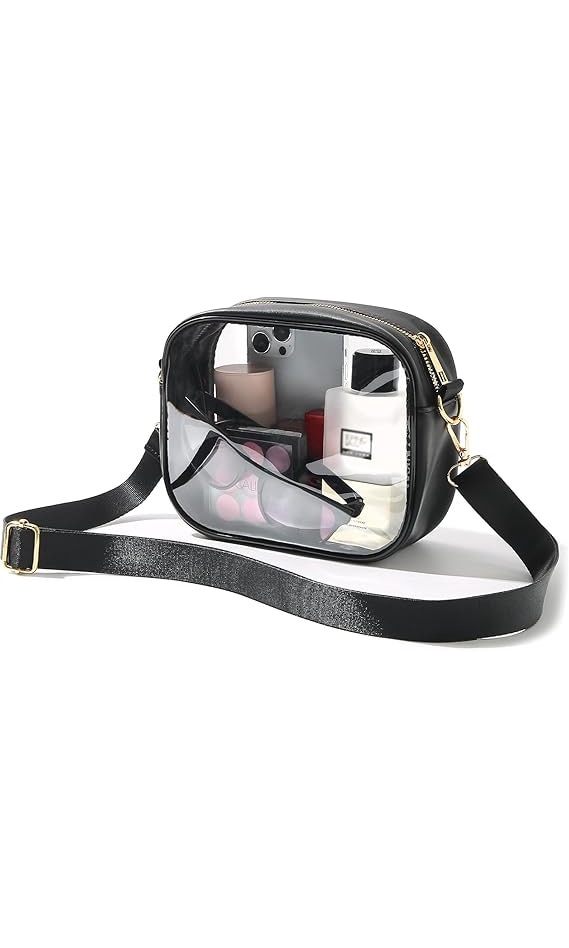 Geanta dama transparenta, Crossbody, PVC, negru, 20x16x7cm, cu bareta ...