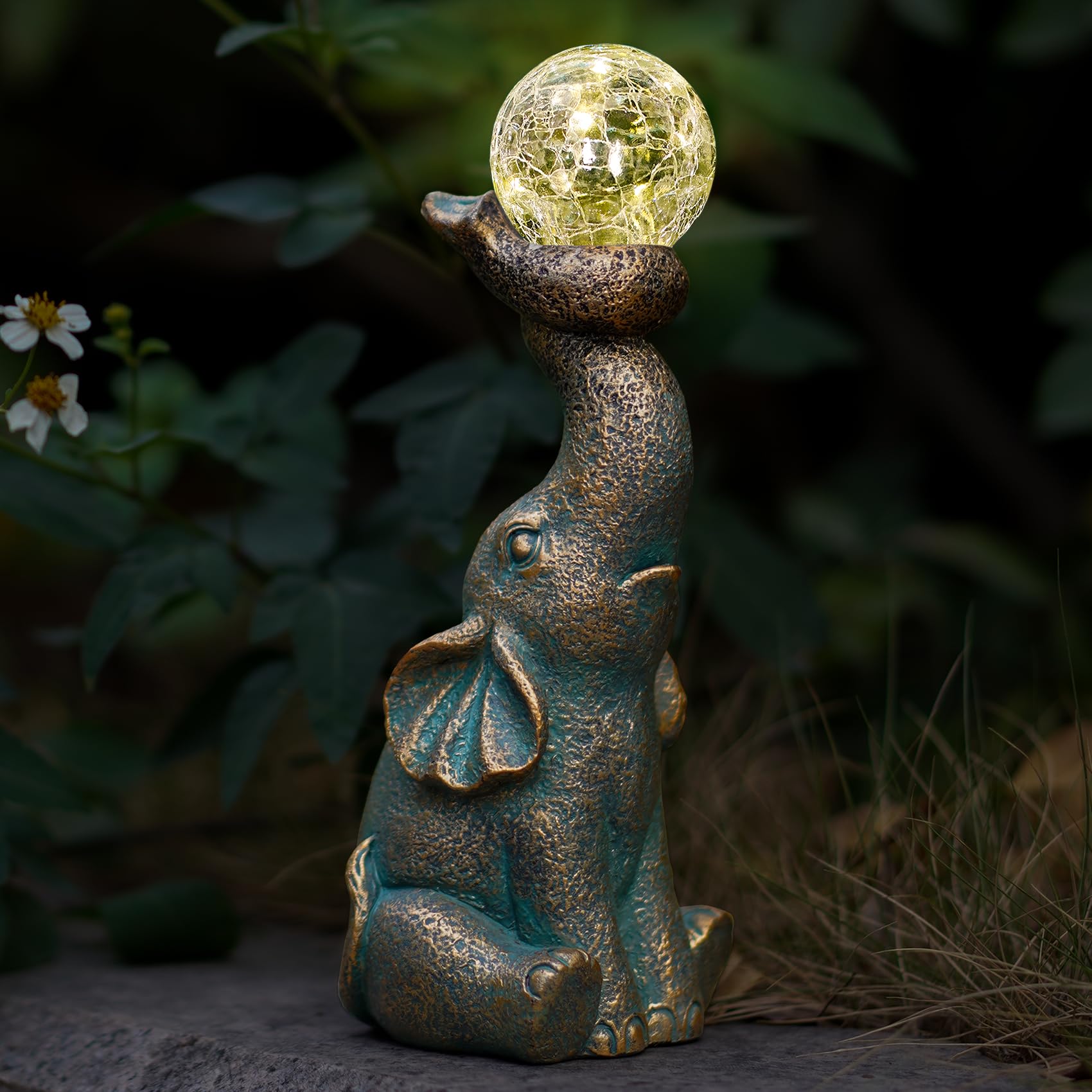 Statuete solare pentru gradina, elefant, rezistent la apa, Bronz, 8.8x9 ...