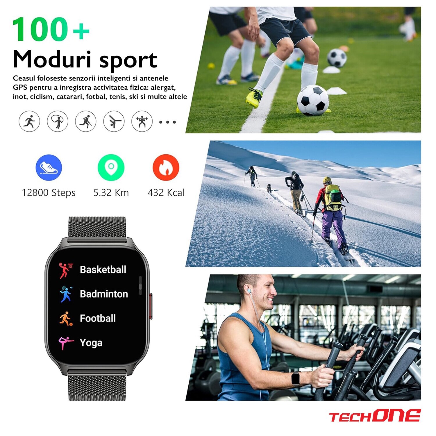 Ceas Smartwatch Barbati TechONE® Wand Pro, 2 inch SUPER AMOLED ...