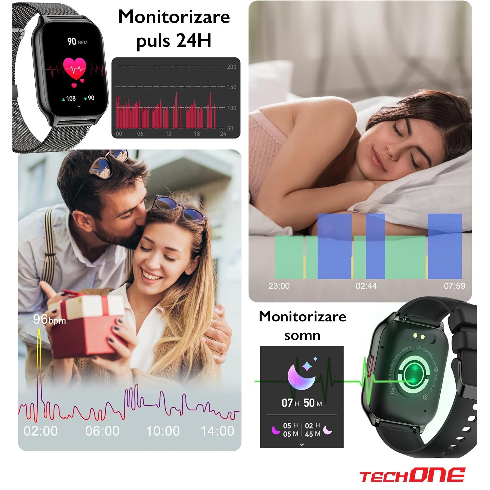 Ceas Smartwatch Barbati TechONE® Wand Pro, 2 inch SUPER AMOLED ...