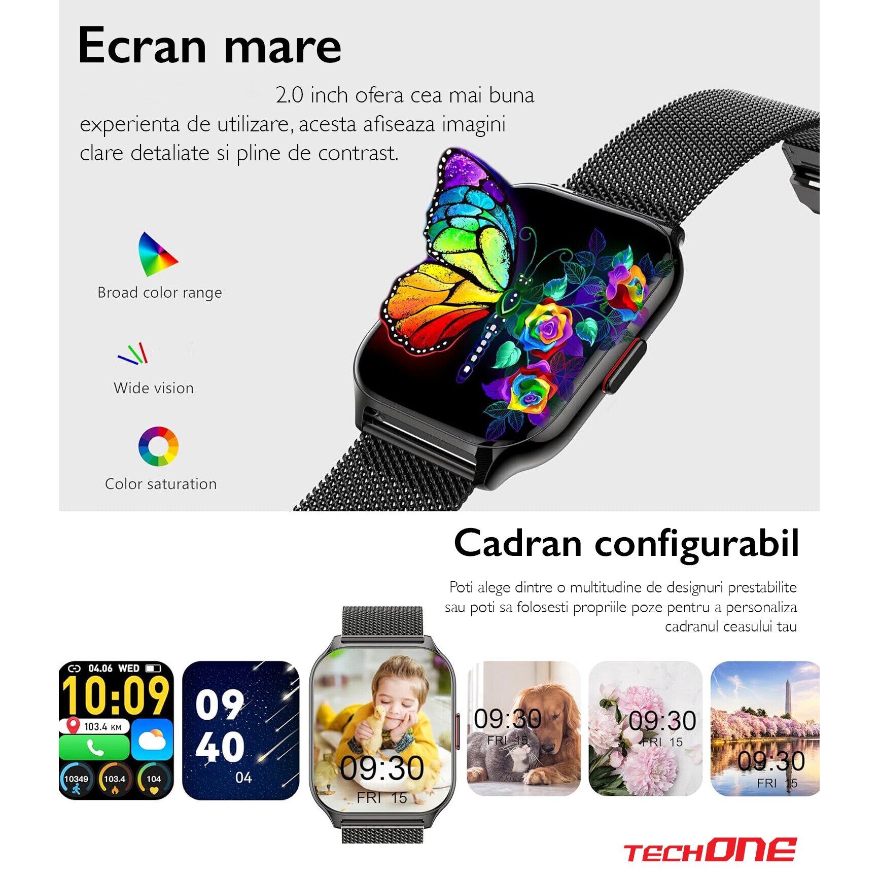 Ceas Smartwatch Barbati TechONE® Wand Pro, 2 inch SUPER AMOLED ...