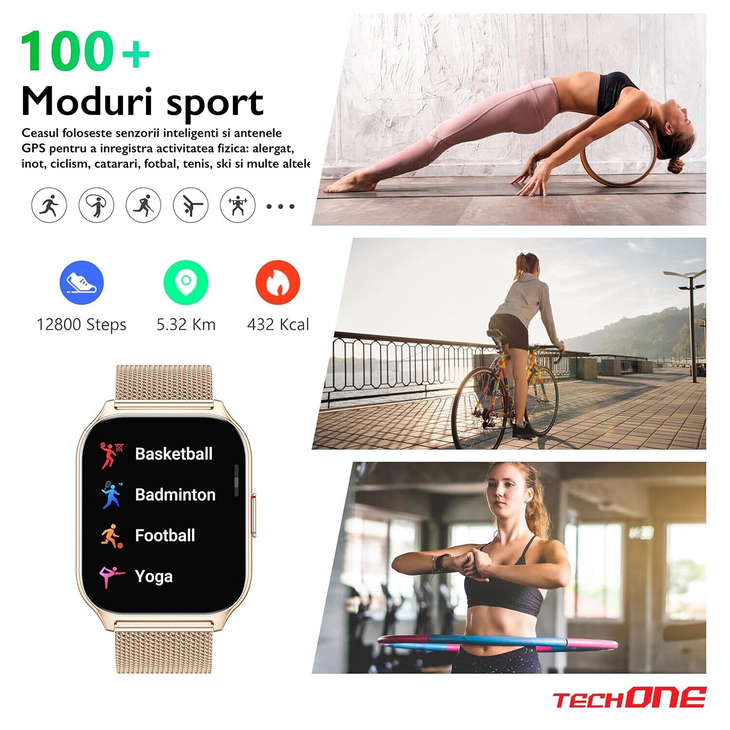 Ceas Smartwatch Femei TechONE® Wand Pro, 2 inch SUPER AMOLED ...