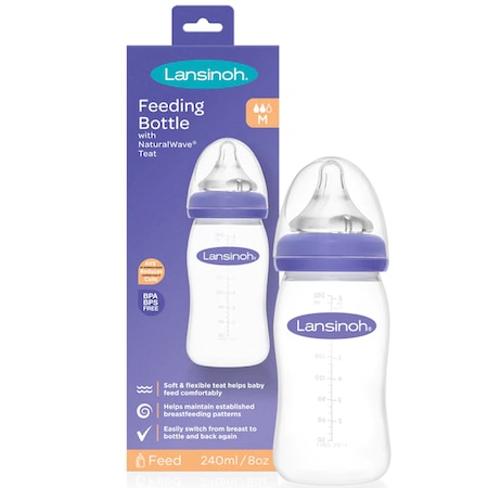 Biberon Lansinoh PPcu tetina din silicon cu flux mediu, 0% BPA, 240 ml, 3 luni+ - eMAG.ro