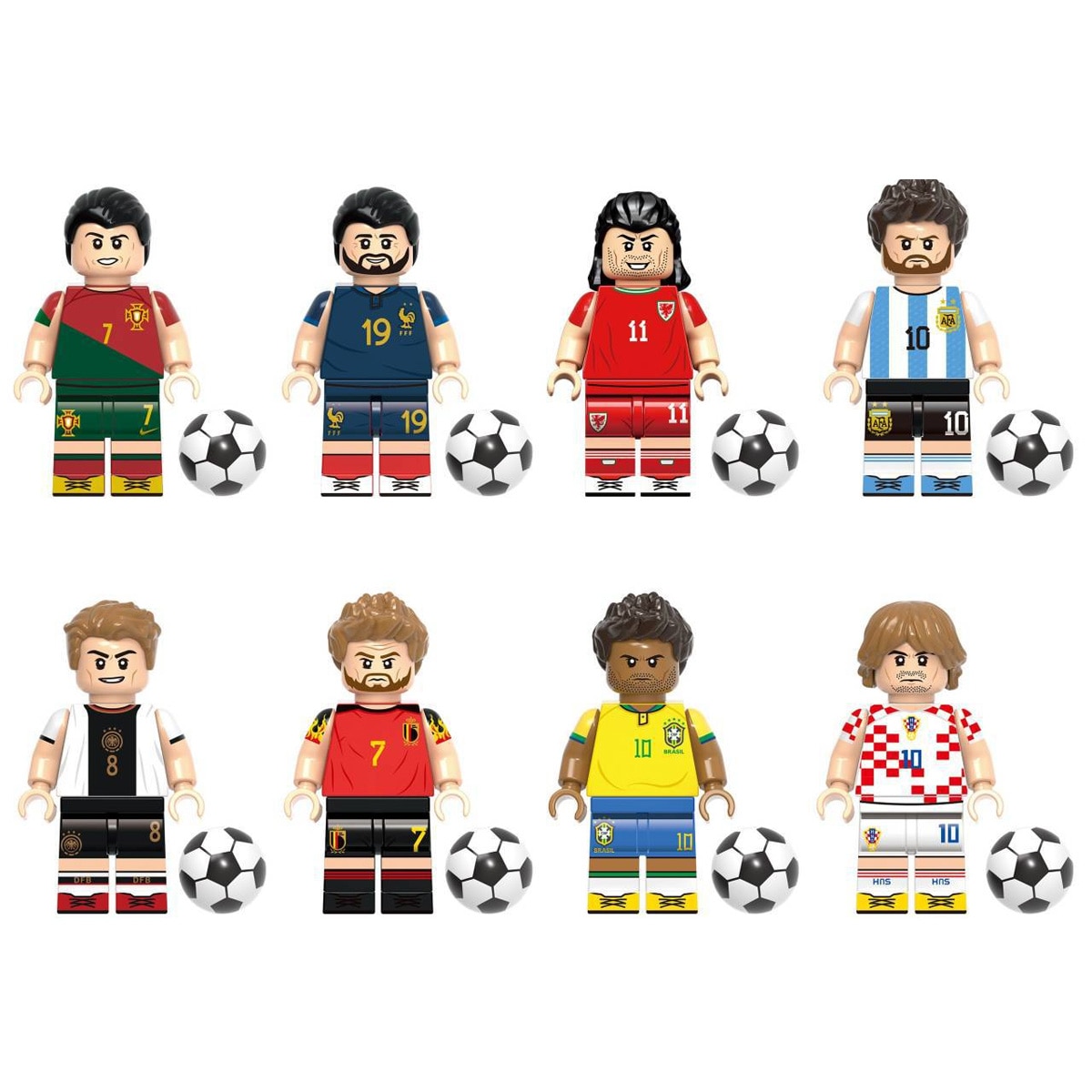 Figurine Fotbal Stars, Xuigort, Compatibil Lego, Plastic, 4,5cm, Set 8 ...
