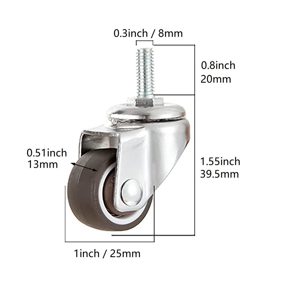 Set 4 roti pivotante cu frana, Cozevdnt, capacitate 20 Kg, M8, 1 inch ...