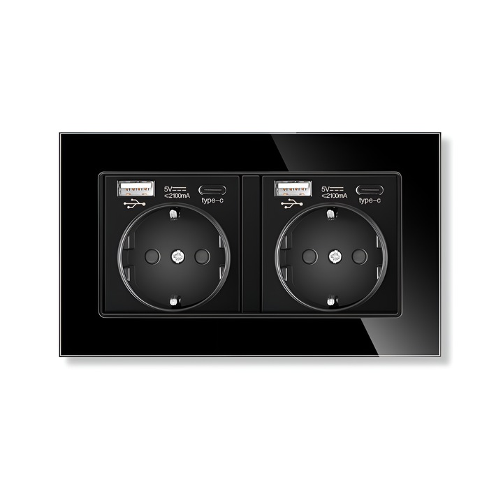 Priza Electrica Dubla cu Rama din Sticla Securizata Konzmann, 230V, 2 ...