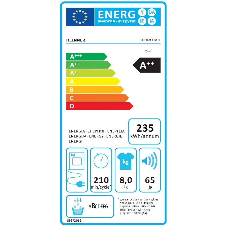 Uscator de rufe Heinner HHPD-M8G3A++, Pompa de caldura, 8 kg, 14 ...